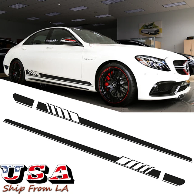 BLACK SIDE SKIRT Racing Stripes Vinyl Decal Sticker For Mercedes A C ...