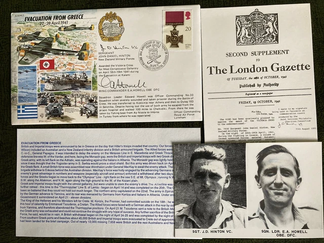RAF COVER - Evacuation of Greece WW2 - Signed J HINTON VC (NZ), E ...