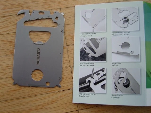 RICHARTZ - EDELSTAHL kompaktes Multifunktionstool POCKET CARD m. 23 ...