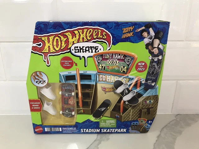 HOT WHEELS STADIUM Skatepark Playset Tony Hawk Finger Skateboard Toy ...