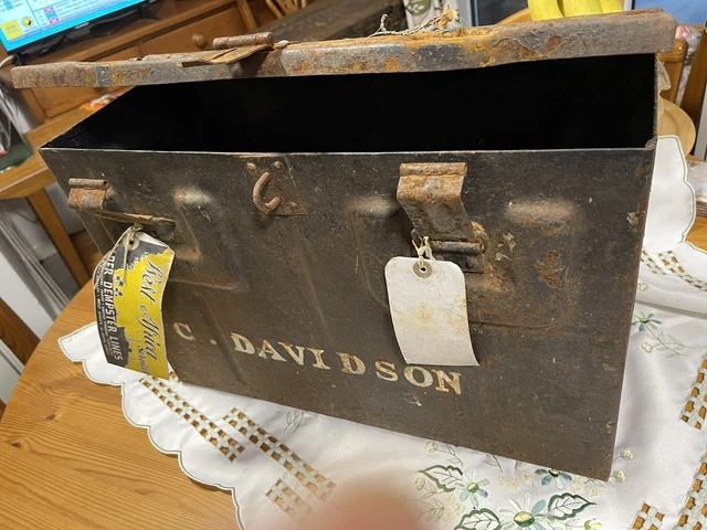 VINTAGE MID SIZED Metal Footlocker Ammo Box CSM DAVIDSON Elder Dempster ...