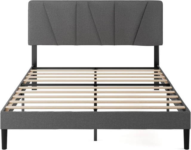 ZINUS MAYA KING Size Bed Frame 5ft Upholstered Dark Grey Wooden Slats £ ...