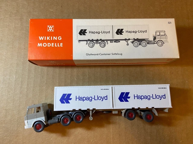 VINTAGE WIKING 521 Hapag Lloyd Plywood Container Truck-Trailer Blue ...