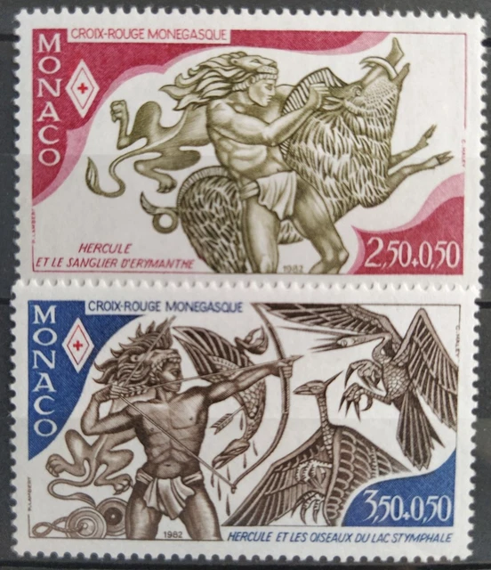 2 TIMBRES MONACO Croix-Rouge Monégasque Hercule 1982 N° 1342/1343 Neuf ...