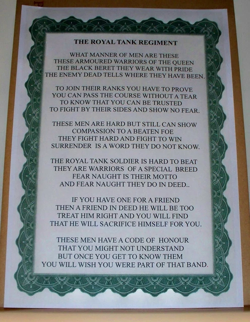 THE ROYAL TANK Regiment Poem. £5.00 - PicClick UK