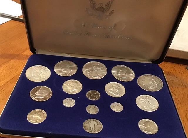 100 YEARS OF U.S. Mint Silver Coin Designs - 16 Coin Set in Display ...