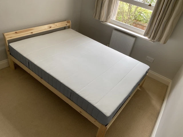 IKEA NEIDEN DOUBLE Bed Standard Pine Wood Frame with Slats and Vadso ...