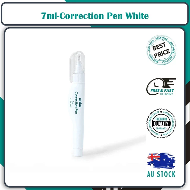 7ML-CORRECTION PEN WHITE Out Pen Liquid Correction Fluid Stationery AU ...