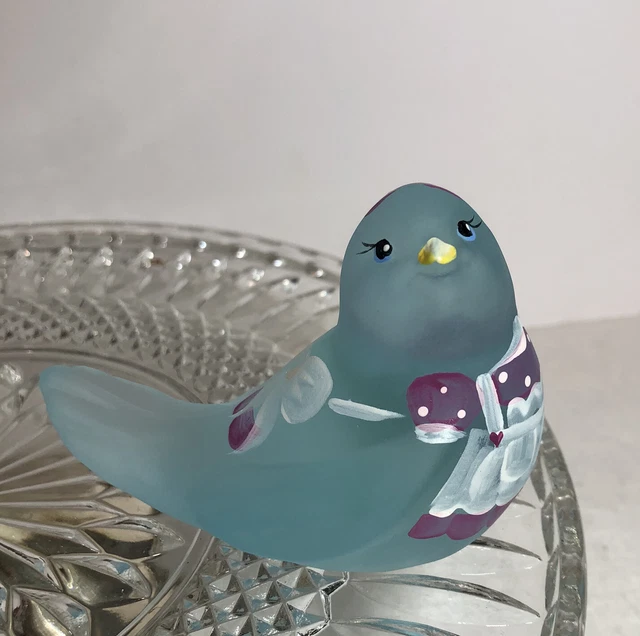 FENTON RARE AQUA Blue Satin Songbird Hand-Painted Apron Signed C Riggs ...