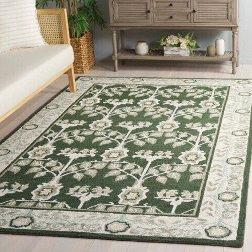 8X10 ARTS & Crafts William Morris Style Hand-Hooked Wool Green Rug FREE ...