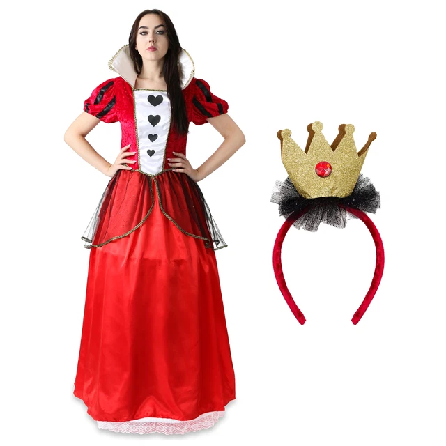 Queen Of Hearts Deluxe Costume Fancy Dress Wonderland Adult Alice World