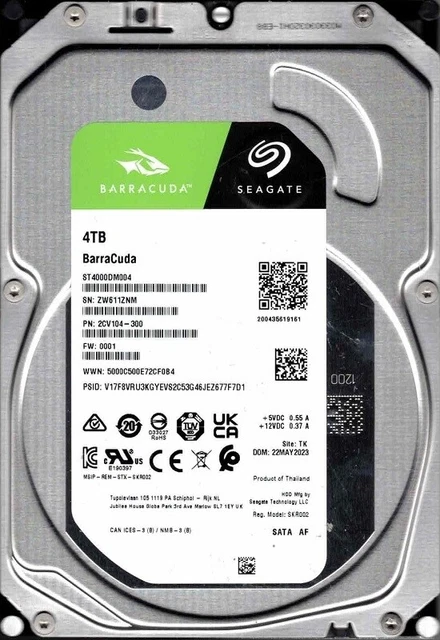 ST4000DM004 P/N: 2CV104-300 F/W: 0001 TK ZW6 MAI 2023 Seagate 4 TB EUR ...