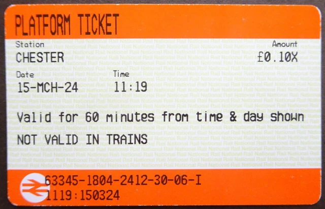 CHESTER BRITISH Railway PLATFORM TICKET - Window 30 - NEW 06 LAYOUT EUR ...