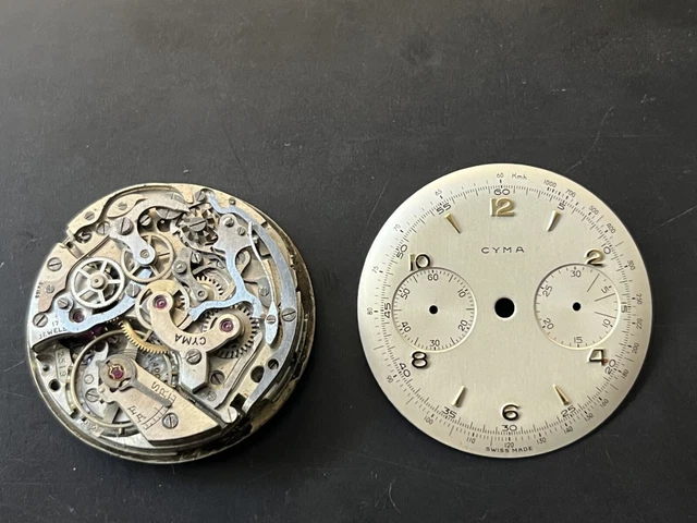 CYMA CHRONOGRAPH CAL. Valjoux 22 Movimiento Completo + Dial Nos ...