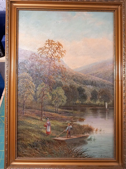 SUPERB VICTORIAN, OIL by R Hayes Coniston Lake Scene Lake District £199 ...