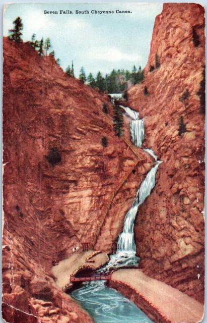 SEVEN CHUTES SUD Cheyenne Canyon Colorado Carte Postale Expédié 1909 ...