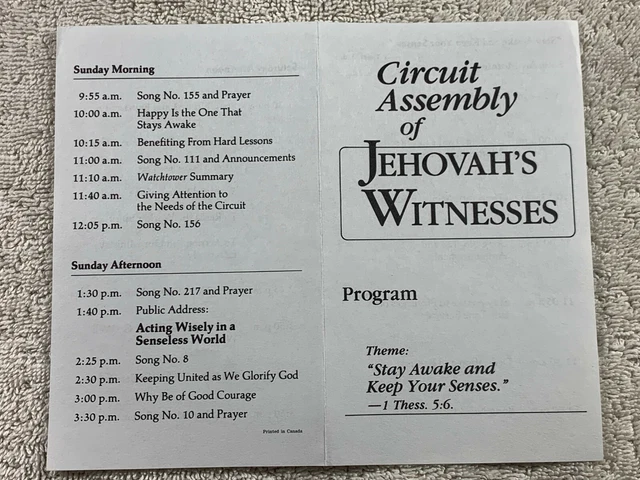 1990-91 WATCHTOWER CIRCUIT Assembly Program Canada Jehovah Original £9. ...