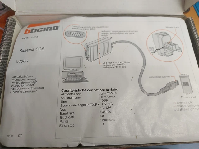 SOFTWARE BTICINO E Cavo L4686 + Presa Bus Scs 336983 EUR 70,00 ...