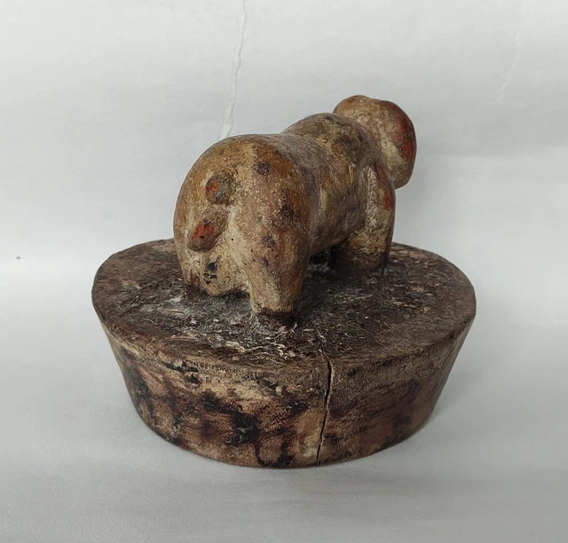 ANTIQUE PRIMITIVE SHEEP figure wooden butter pot theki lid from Nepal ...