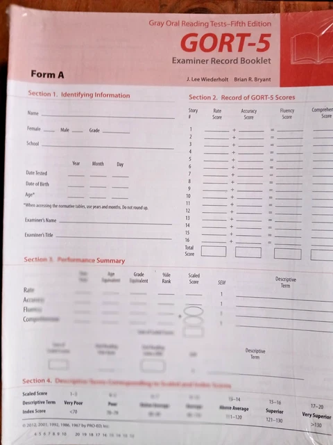 GORT 5-GRAY ORAL Reading Tests set (5th ed) (Examiner's Manual/Student ...