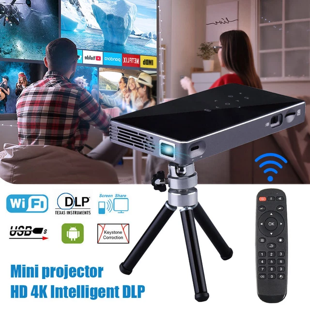 PORTABLE HD 4K DLP Mini Projector Android WiFi Bluetooth 1080P 8G Home ...