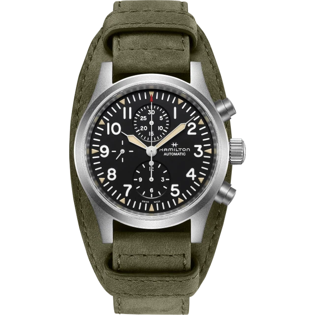 NEW HAMILTON KHAKI Field Auto Chrono Black Dial Leather Band Men Watch ...