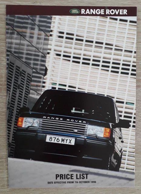 RANGE ROVER PRICE List & Options Brochure 1996 - 2.5 4.0 4.6 DT SE DSE ...