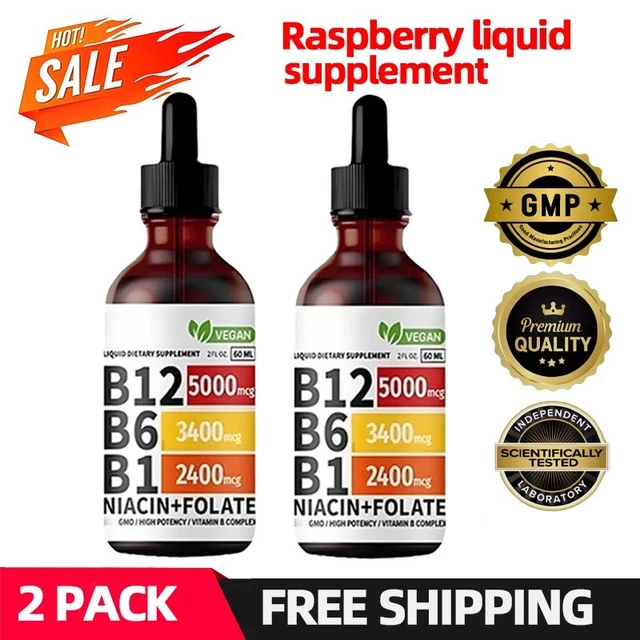 2 PACK VITAMIN B12 and B6 Liquid Drops B12 Sublingual Vitamin B Complex ...