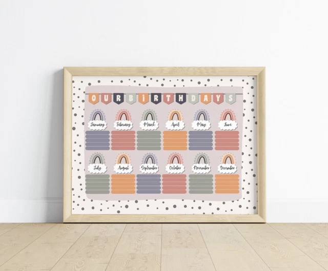 BIRTHDAY CHART CALENDAR for Classroom, Kids Birthday Calendar Boho ...