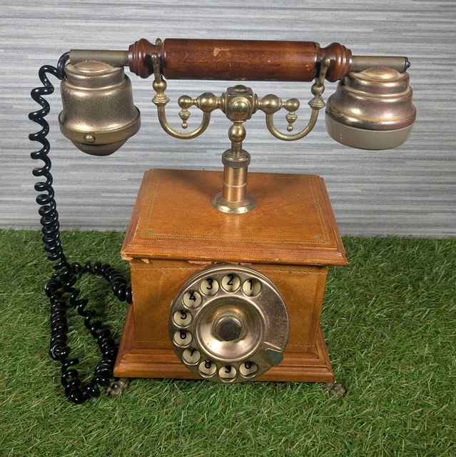 VINTAGE WOODEN BRASS Rotary Bell Phone Antique Style - FOR SPARES OR ...