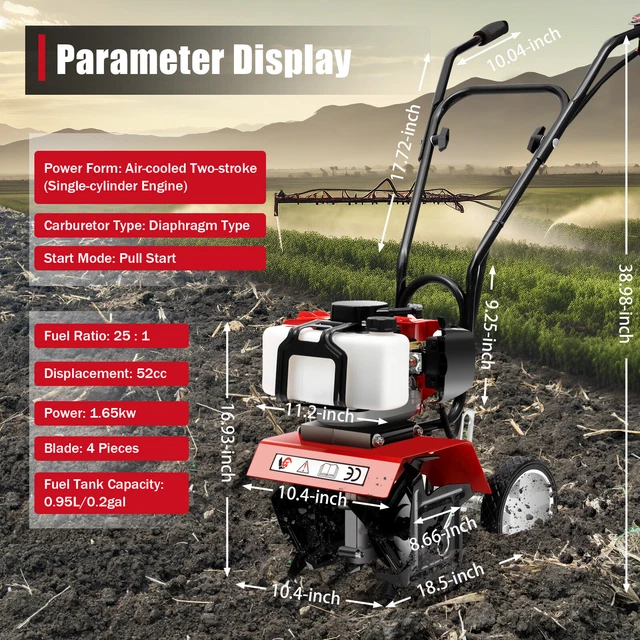 PETROL GARDEN TILLER Cultivator Rotavator 2-Stroke Petrol Engine Lawn Soil 52CC £140.00 ...