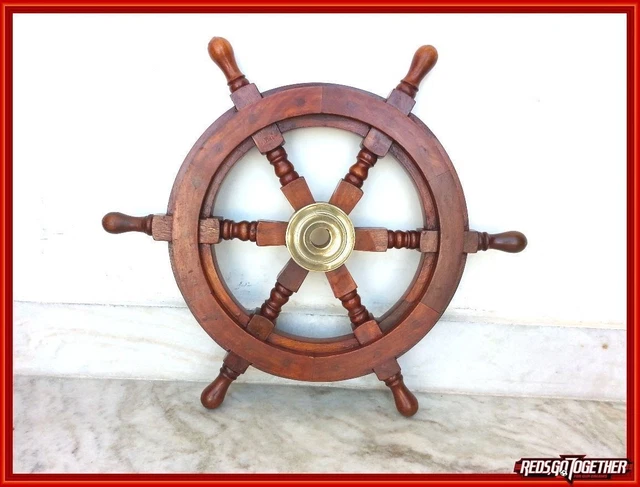 ROUE DE BATEAU nautique 18" laiton/bois capitaine bateau pirate décor... EUR 48,71 - PicClick FR