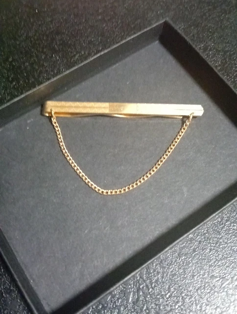 GOLD PLATED 9CT Gold Front & Back Etched finish Thin Tie Bar Clasp ...
