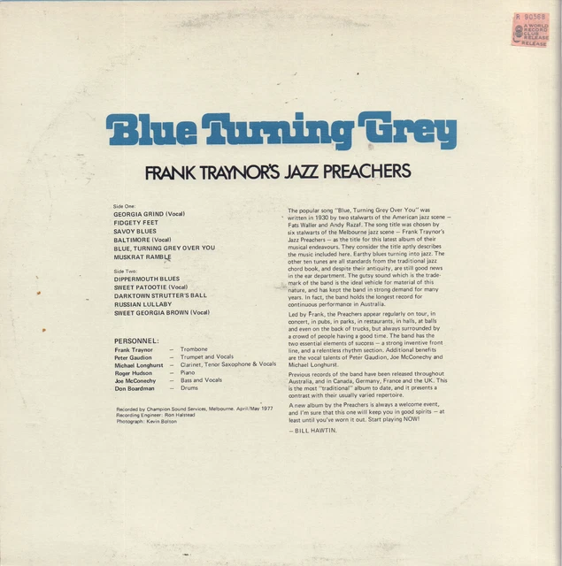FRANK TRAYNOR'S JAZZ Preachers - Blue Turning Gray, scarce 1977 Aus ...