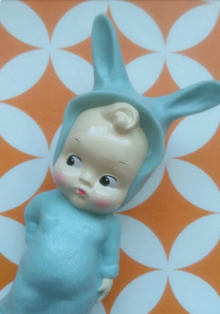 VINTAGE STYLE KEWPIE Doll Ornament Kitsch Retro 50s Figure Bunny Rabbit ...