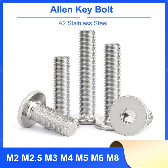 THIN WAFER FLAT Head Low profile Screws Allen Key Bolt A2 Stainless ...