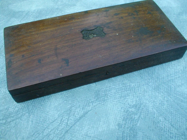 ANTIQUE MAHOGANY BOX Set of Draftsman Drawing Instruments needs TLC £25 ...