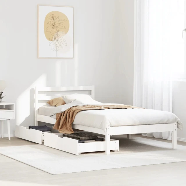 WALPLUS WHITE SOLID Pine Wooden Bed Frame 90x200 cm Single Bed No ...