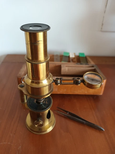 ANCIEN ET VIEUX microscope à niche tambour coffret de voyage EUR 149,99 ...