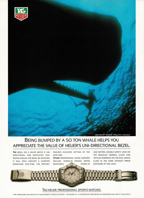 1980S RARE VINTAGE Tag Heuer 2000 Diving Watch Diver Photo Print Ad $84 ...