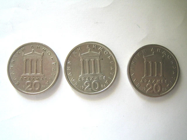 LOTTO 3 MONETE 20 Apaxme Dracme 1976-1982-1986 Grecia - P9 EUR 1,00 ...