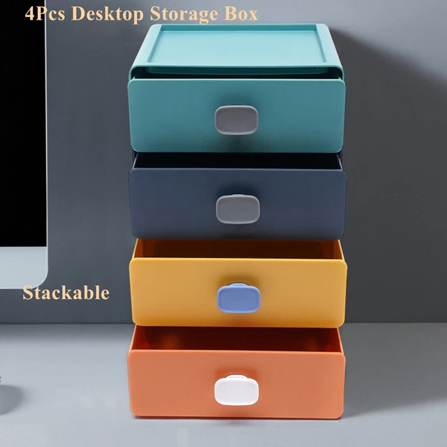 STACKABLE DESKTOP PLASTIC Storage Drawers Set Desktop Organizer Multi ...