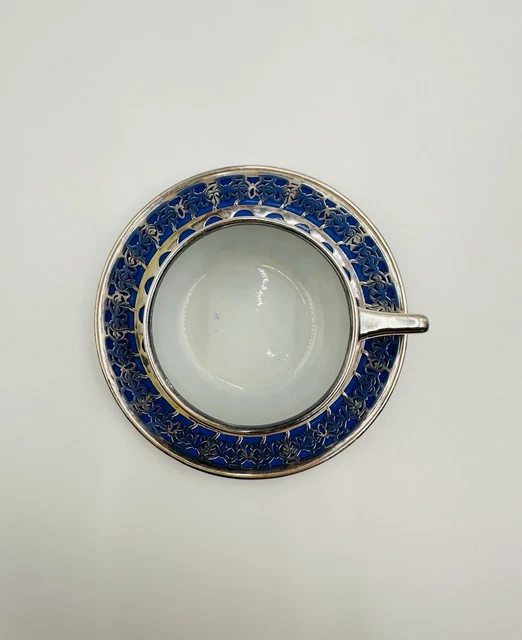 ROSENTHAL SELB BAVARIA Porcelain China Blue Demitasse Cup Saucer Silver ...