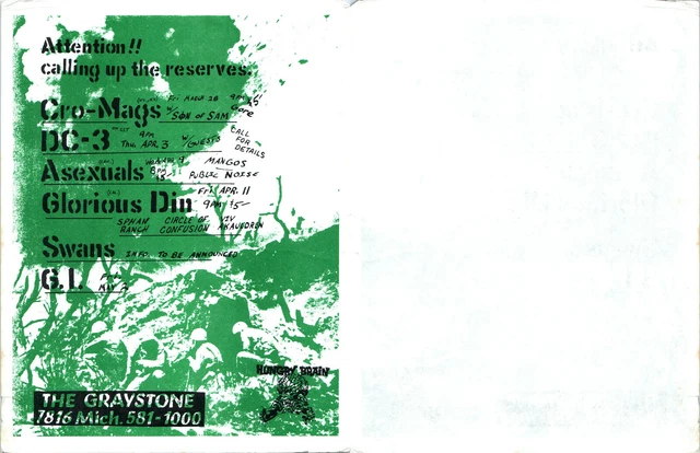 ORIGINAL PUNK FLYER 1980's Cromags + Son of Sam + Heresy + Just Born ...