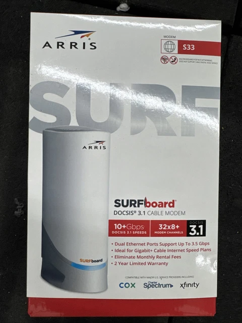 ARRIS SURFBOARD S33 Docsis 3.1 Multi-gigabit Cable Modem 2.5 Gbps ...