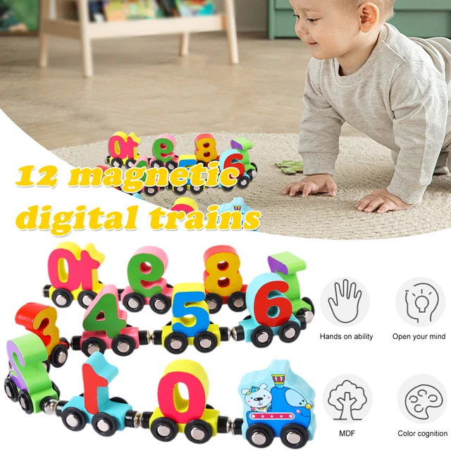 WOODEN DIGITAL TRAIN Set Railway Kid Early Counting 0-9 Number Learning ...