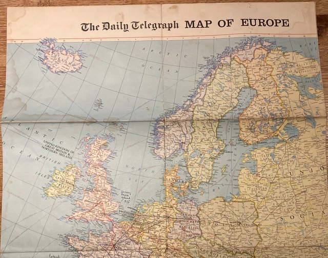 THE DAILY TELEGRAPH Map of Europe 1960's Geographia Rare 101 x 76cm £5. ...