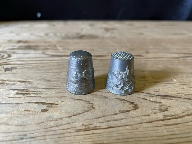 VINTAGE PEWTER THIMBLE X 2 Made In England Antique Birds Nature £11.12 ...