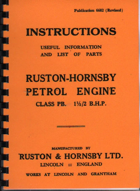 RUSTON-HORNSBY CLASS PB Petrol Stationery Engine Instruction Parts Book ...