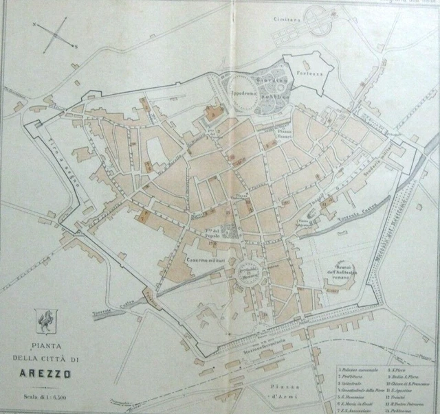 OLD MAP ANTICA mappa pianta carta stradario citta di AREZZO 1895 EUR 21 ...